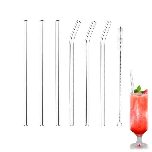 WIOOYIUU 耐熱 ガラスストロー 6本セット（ストレート・曲がり）洗浄ブラシ付き 長いストロー タピオカ おもり付き対応 スタンレー シリコン代替 ハイボール グラス用 再利用可能 エコ商品コード：55081257014型番：WIOO...