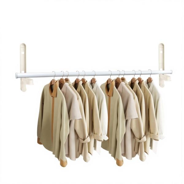 壁掛け物干し 伸縮式竿 3点セット 省スペース 折り畳み収納 ドアハンガー ドアフック 室内物干し竿 （クリームホワイト 140-200cm）商品コード：55081277089型番：TOT--2059サイズ：200cm x 40cmカラー：...