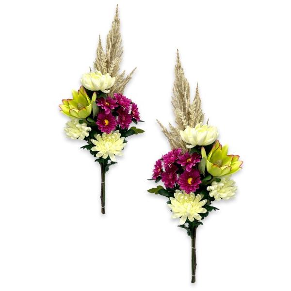 仏花 造花 お墓用 お彼岸 花 お供え 花束 墓前用 お盆 お供え花 菊 マム リュウカデンドロ 墓前用 2束セット 一対 左右対称 墓花 お墓参り 供養 (パンパス組花LL(FP-1002))商品コード：55081279139型番：FP-...