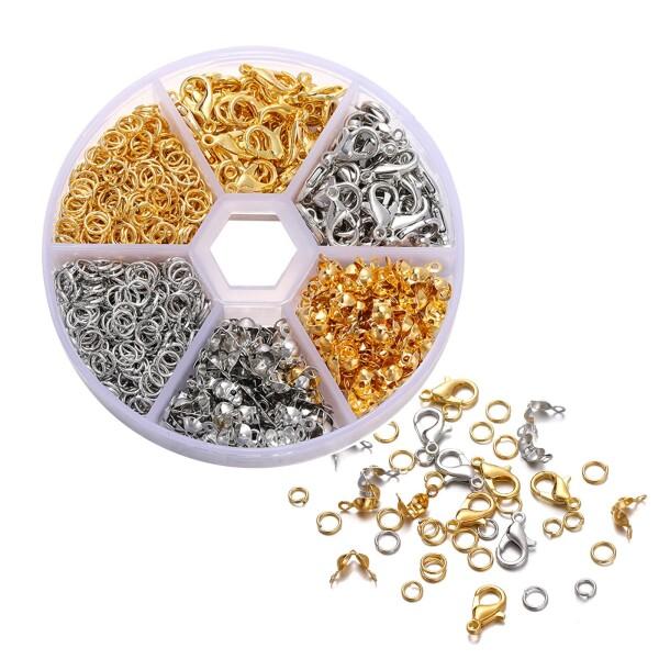 570個 カニカン マルカン 金具セット 基礎パーツ DIY アクセサリー パーツ リング ハンドメイド 手芸 クラフト 収納ケース付き（ゴールド＋シルバー）商品コード：55081295418型番：VUJP-00108サイズ：570個の組み...