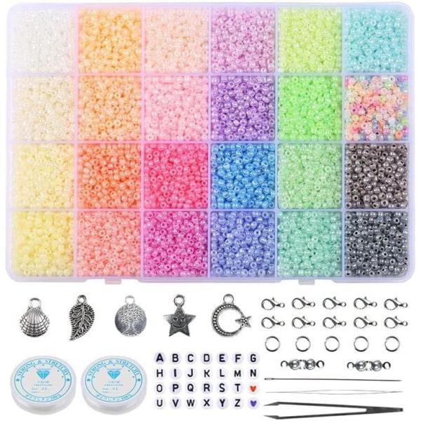 ビーズ手芸 24色 BetterJonny 4mmガラスシードビーズ 小さなクラフトビーズ ラウンドシードビーズ アクセサリーキットDIY用品 手芸 ジュエリー用手作り(ライトカラー)…商品コード：55081297096型番：XMZ-4mm...
