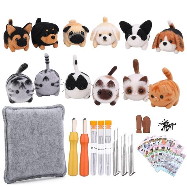 Pure Vie 羊毛フェルトキット 猫と犬ニードルフェルト 12点セット ウール マット ニードル DIYスターターキット 英語説明書付き 初心者向け商品コード：55081297234型番：2JP-ENEEDLEFK-035カラー：ENE...