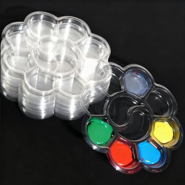 Renjzle 使い捨て水彩パレット 30個セット 花びら型 透明プラスチック製 10ウェル付き 直径13cm 絵具トレー 水彩・アクリル・油絵用 混色パレット DIYクラフト 美術用品 洗浄不要 初心者向け商品コード：5508129940...
