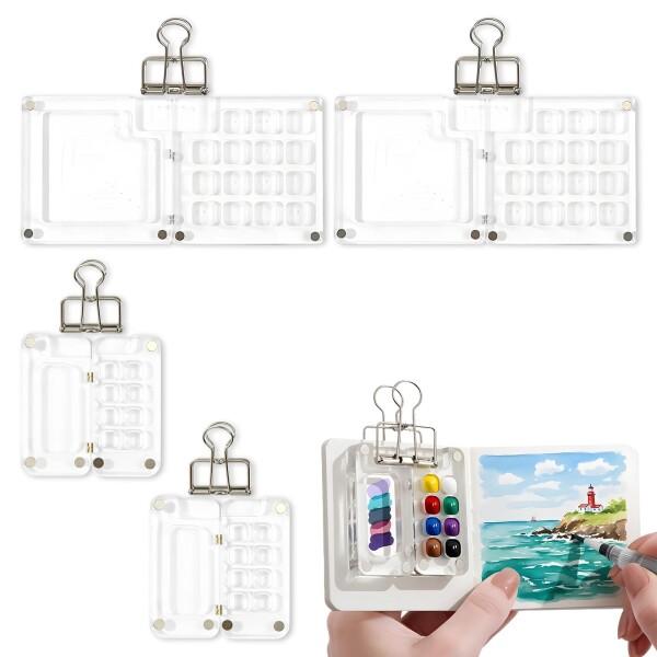 (ZTFT) パレット 水彩 4個セット ミニパレット 水彩 アウトドアスケッチ用携帯型 蓋付きポータブル ミニスケッチブック 金属クリップ付き（8区画×2 15区画×2）商品コード：55081299500型番：251222WDD11サイズ...