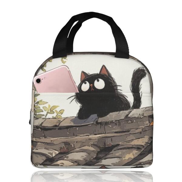 ランチバッグ 保冷 保温 黒 猫 アニメ ネコ お弁当バッグ 手提げ ポッケト付き ランチボックス 通勤 通校 ピクニック メンズ レディース 学生 子供 大容量 持ち運びやすい商品コード：55081307089型番：B#11288サイズ：...