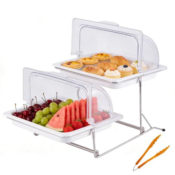 JIAWANSHUN フードケース パンケース 食品のディスプレイケース ２段 蓋付き 透明 飛沫対策 大容量 パン・フルーツ保存 陳列 防塵 高透過性 おしゃれ フードカバー パン・ケーキ・お菓子・ブレッド・果物などのディスプレイや保存 ...