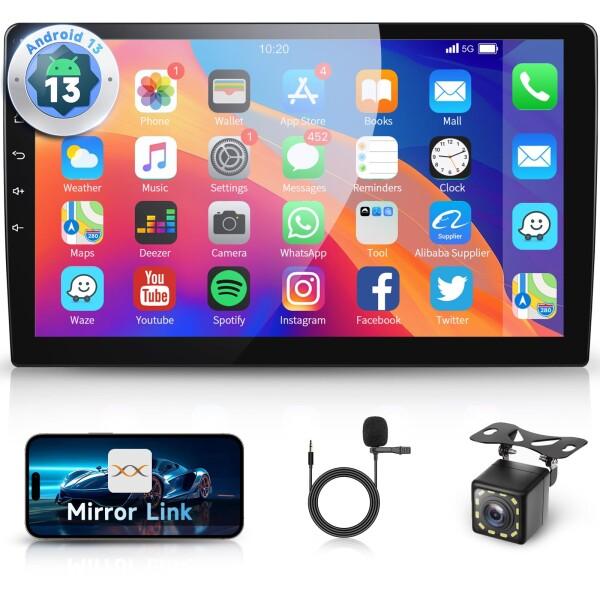Hodozzy Androidカーオーディオ- Bluetooth 2 DIN 10.1インチIPSタッチスクリーンカーマルチメディアプレーヤー、カーラジオGPSナビゲーション、WiFi、DSPミラーリンク、FM RDSラジオ、USB、リア...