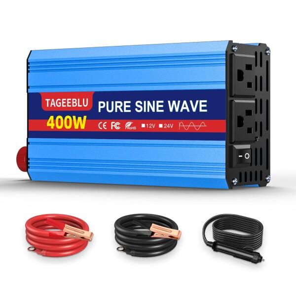 TAGEEBLU 400W インバーター 正弦波 12v 100v, DC12V（直流）をAC100V（交流）に変換 車 インバーター、ACコンセント電源2口 家庭緊急用電源 車中泊グッズ アウトドア 自動車 キャンピングカー用品商品コード...