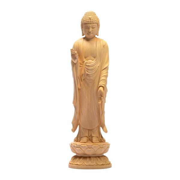 仏像 阿弥陀如来 浄土宗 舟形立像 柘植の木 木彫り 蓮華座 戌・亥年生まれ 厄除け 十二支守り本尊 浄土宗のご本尊 繁樓藝雕（高さ23cm×巾6.5cm×奥行6.5cm） (阿弥陀如来)商品コード：55081338227型番：HYM-AM...