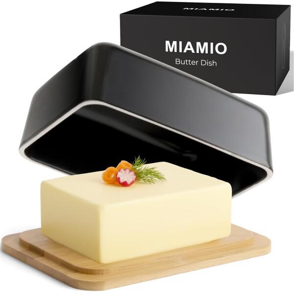 MIAMIO - カウンタートップ用バターケース（620 ml）セラミックバターケー、バター容器、竹製の蓋付き、冷蔵庫用バターケース商品コード：55081365797型番：MM-299カラー：Blackスタイリッシュで機能的なデザイン? こ...