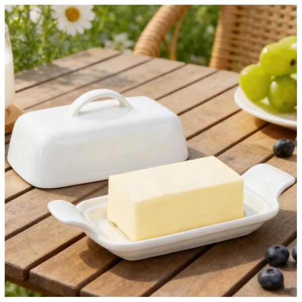 250gのバター用セラミックバターディッシュ、ユニークなデザインのハンドルと蓋付きの高品質セラミックバターベル、食器洗い機対応、滑り止め付き、白色、21cmx10.6cmx8cm商品コード：55081365798型番：LR029カラー：白色...