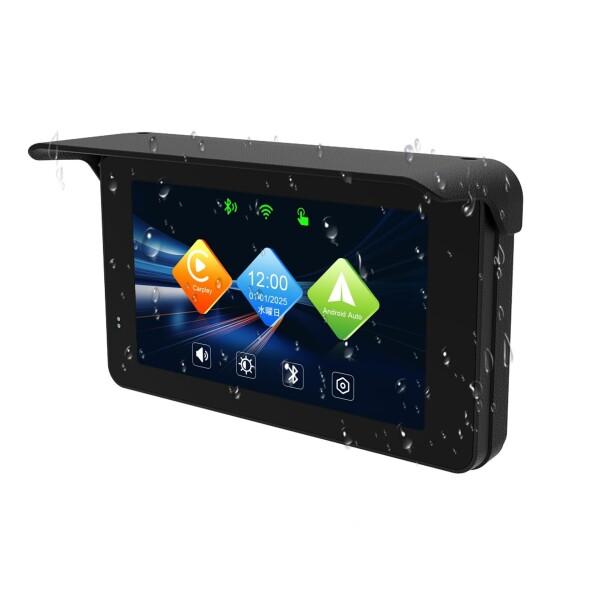 バイク ディスプレイオーディオ carplay Android Auto対応 バイク スマートモニター IP65全体防水防塵 5インチIPSタッチスクリーン バイク用ヘルメットBluetoothイヤホン対応 通話/音楽/音声コントロール バ...