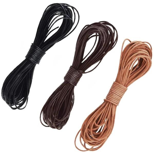 BOJIDO 牛革紐 本革 純牛皮 丸紐 3束セット 3mm×2m レザーコード レザークラフト DIY 手芸材料 アクセサリージュエリー用 ネックレス ブレスレット制作素材(ブラック/ブラウン/ナチュラル)商品コード：5508142029...