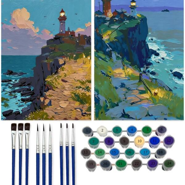 ペイントバイナンバー 2枚セット 数字油絵 キャンバス DIY絵画キット 大人の塗り絵 初心者向け 癒しの風景アート インテリア 壁掛け用 アクリル絵具付き 40×30cm商品コード：55081422198型番：MACI-YH2Sサイズ：断...