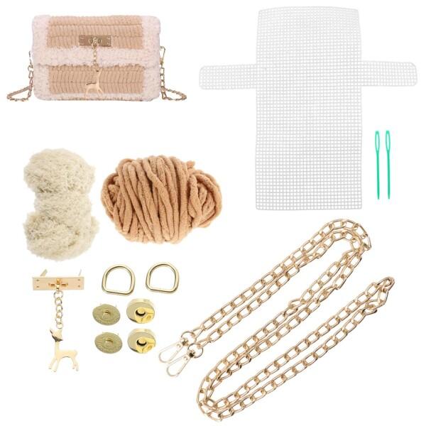 COHEALI DIY 手編み 毛糸 バッグ 材料 キット 手作り セット クロスボディ ハンドメイド 編み物 クラフト 手芸 初心者向け 鹿 カーキ 付属品ランダムカラー商品コード：55081422215型番：052716Cサイズ：18....