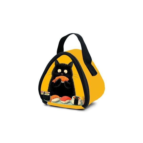 黒猫 おにぎりケース ランチバッグ 保温 保冷 軽量弁当箱 ファスナー付きの三角弁当袋 三角弁当箱 朝昼出張仕事で 男女兼用商品コード：55081433598型番：Sサイズ：Smallカラー：黒猫素材: ランチバッグ表面は防水生地 内部はア...