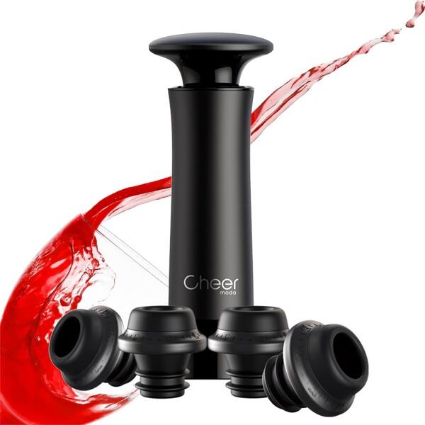 CheerModa ワイン栓4個 ポンプ1本のバキュームポンプ ワインストッパーセット 日付機能付き お洒落なデザイン カラフルな4色 ワインの真空保存 酸化防止 鮮度長持ち 飲み会の便利グッズ クリスマス お誕生日 プレゼントにも最適 (...