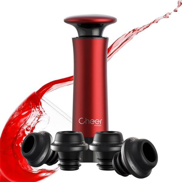 CheerModa ワイン栓4個 ポンプ1本のバキュームポンプ ワインストッパーセット 日付機能付き お洒落なデザイン カラフルな4色 ワインの真空保存 酸化防止 鮮度長持ち 飲み会の便利グッズ クリスマス お誕生日 プレゼントにも最適 (...