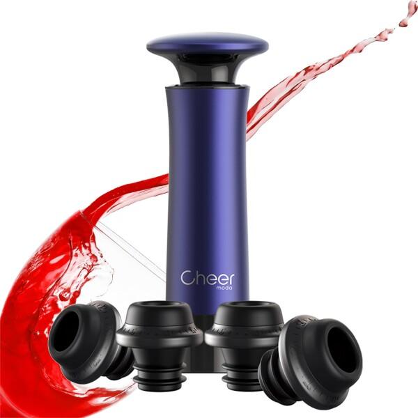 CheerModa ワイン栓4個 ポンプ1本のバキュームポンプ ワインストッパーセット 日付機能付き お洒落なデザイン カラフルな4色 ワインの真空保存 酸化防止 鮮度長持ち 飲み会の便利グッズ クリスマス お誕生日 プレゼントにも最適 (...