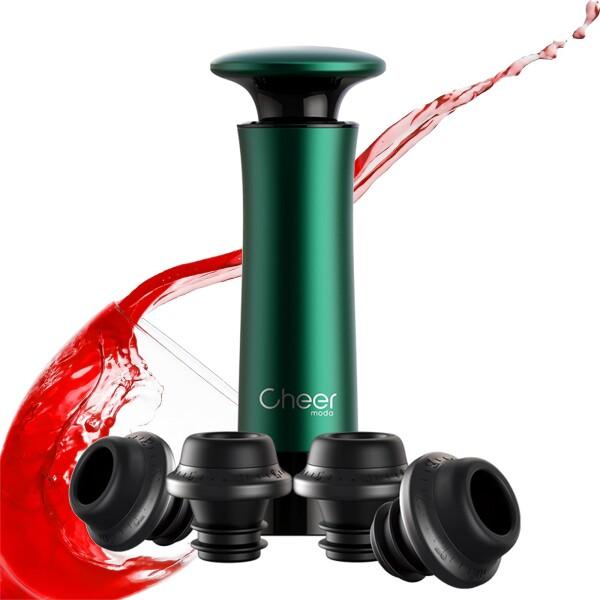 CheerModa ワイン栓4個 ポンプ1本のバキュームポンプ ワインストッパーセット 日付機能付き お洒落なデザイン カラフルな4色 ワインの真空保存 酸化防止 鮮度長持ち 飲み会の便利グッズ クリスマス お誕生日 プレゼントにも最適 (...