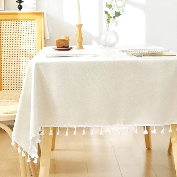 UmiHomeモダンミニマル リネン混紡 フリンジ飾りtablecloth高級 おしゃれ テーブルカバー 撥水 加工 PVC 防水・防汚・防油 長方形テーブルクロス140X140ベージュ商品コード：55081437858型番：2025-12...