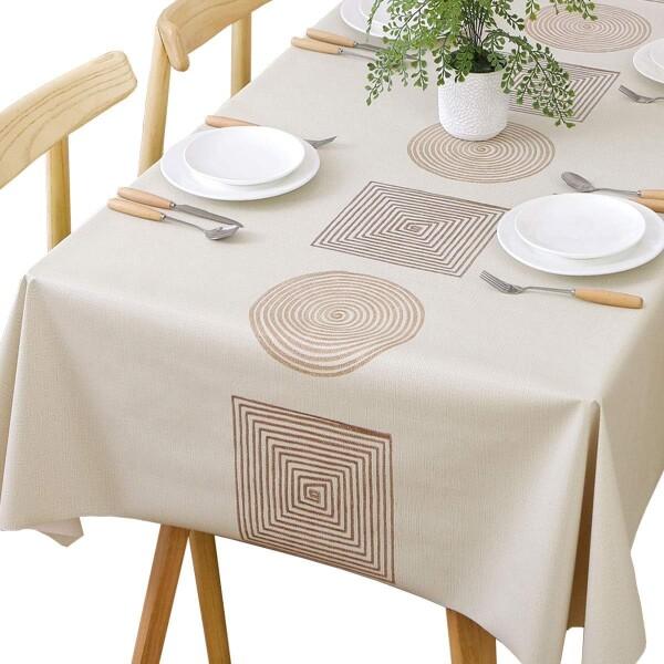 Hopeholic テーブルクロス ビニール おしゃれ テーブルカバー 撥水 PVC製 長方形 tablecloth 汚れ防止 防水 防油 北欧 テーブルマット 耐久 耐熱 ずれにくい 厚手120×160cm 図形柄商品コード：550814...