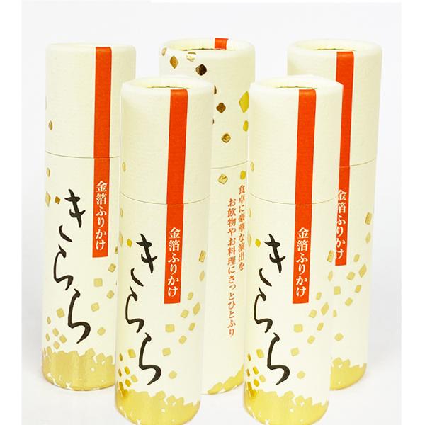 ★正規販売店金箔ふりかけ　きらら　5本名称: 食用添加物　金箔製剤容器サイズ: 25φ×95mm内容量(g): 0.05原材料名: 金箔　 純度22.7(金94.438％、銀4.901％、銅0.661％)原産国 : 日本賞味期限: 2025...