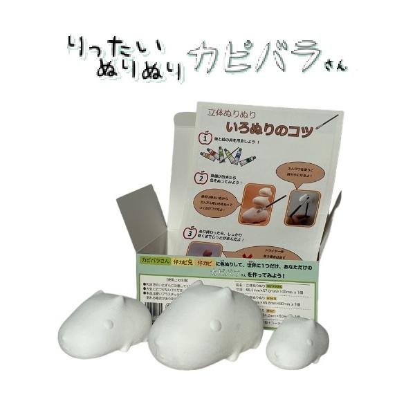 カピバラの「立体ぬりぬり」です。皆さんも世界に１つ、あなただけのカピバラさんを彩って癒されてください☆立体ぬりぬりとは、ぬり絵ができるプラスチック製の白いフィギュアです。おうちにあるペンや絵の具で気軽に色ぬりできます。色落ちしない油性のペン...