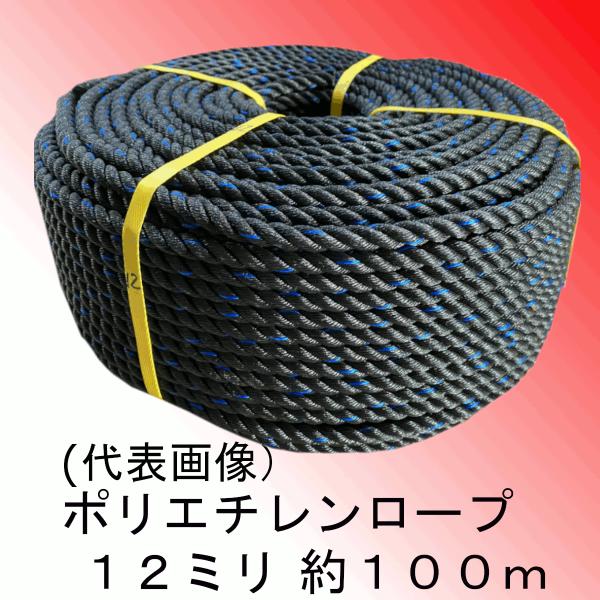 水に強く、比重が軽いので水に浮きます。（比重０．９５）安価でさまざまな場面で使われています。材質はポリエチレンです。線径１２ミリ、長さは約１００ｍ、重量は約７．５Ｋｇです。