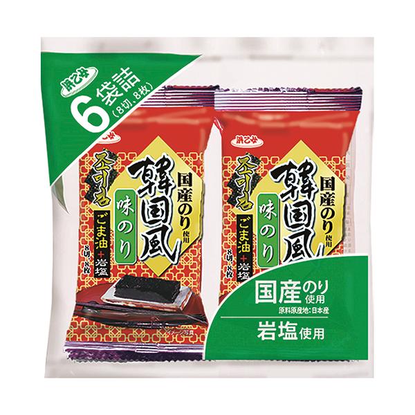 ●国産のりを使用し、ごま油と岩塩で韓国風の味付けにしました。●ごはんと一緒に食べるのはもちろん、おつまみとしてもお召し上がりいただける味付けのりです。■内容量（8切8枚×6袋）×15個■賞味期限製造日より9ヶ月■特定原材料等ごま※原材料のの...