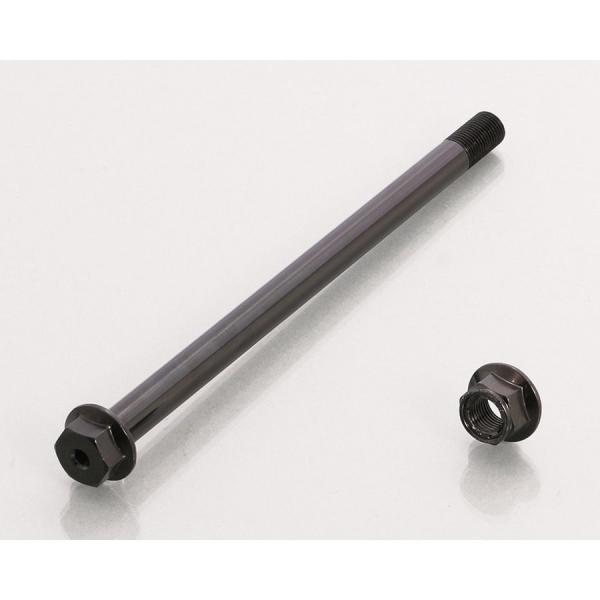 【適合車種】スーパーカブC125　【適合型式】JA48　【商品説明】バネ下重量を軽減させる中空穴を空けた軽量アクスルシャフトです。 ●スチール製（クロモリ鋼）/ブラック仕上げ ●シャフト径：φ12 ●中空穴径：φ5 ●シャフト長（首下長さ）...