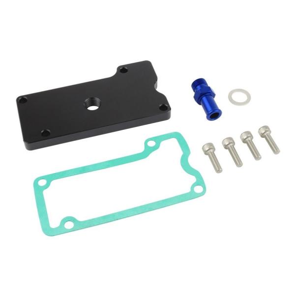 【適合車種】GPZ900R（A7-A16）　【商品説明】アルミ削り出し、アルマイト仕上げ。 ●ガスケット付属。 ●エアクリーナーを撤去した後、ブローバイガスの還元をキャブレターへ行う為のパーツです。 ●Φ14mmナイロンホース対応ノズル付属...