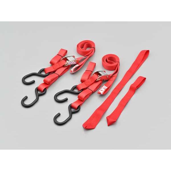 【適合】汎用　【商品説明】車体固定の必需品 ●車体の固定に適した耐荷重300kgのタイダウンベルト。カムバックル式で張りの調整が簡単です。傷付きを防ぐループ式ストラップ付き。トランポにサイドスタンドで積載することを想定し、長の違うサブベルト...