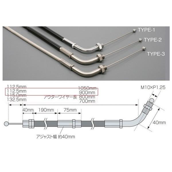 【適合】汎用　【備考】※画像はイメージとなります。　【商品説明】TYPE-1（メッキ金具/ブラックアウター） ●ワイヤーの中間部にも40mmのアジャスター機構を追加したスロットルワイヤー。（アクティブ製汎用スロットルキットには、TYPE-1...
