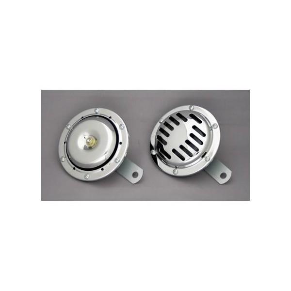 音質はLOW TONE 335±10HZ、HIGH TONE 420±10HZの2タイプをラインナップ。●音量：115±5dB／外径：101mmパイ。【車種】汎用　【パーツ】ホーン　【メーカー】CF POSH（ポッシュ）　【品名】ディスクホ...