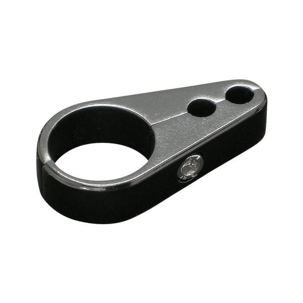 【適合】汎用　【商品説明】色：ブラック ●サイズ：フレームクランプ径：約25mmケーブルクランプ径：約6mm×2 ●素材：アルミ ●内容物：クランプ×1個 ●注意事項：ケーブルの取り回しに無理がない様、ご使用下さい。 ●商品説明：ケーブルラ...