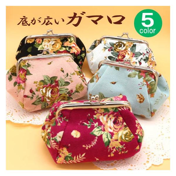 マチがあって大きめサイズなので、お金以外にも色々入れられます。財布としてだけでなく、カードサイズ（クレジットカードサイズ）の物も入ります。薬やアクセサリーなど小物入れにも使えます。大人の雰囲気の薔薇柄が素敵なガマ口財布です。サイズ：横12c...