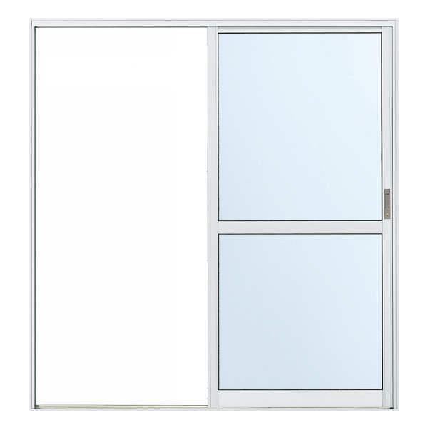 ○ アルミサッシ 勝手口 片引戸 2HH 内付 （メーカー：YKK　AP）○ 内付タイプ〇 土間納まり＊　色をお選び頂けます＊　真ん中の中桟を境にガラス又はアルミパネルをお選びいただけます＊　網戸はオプションとなります。（ブラックネット）-...