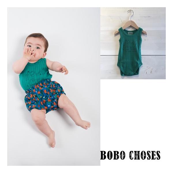 【BOBO CHOSES】　 発色のいいカラーにイラストが可愛いロンパースです！リブの仕立てがシンプルな中に引き立ちます。size06-12M(72cm)着丈　38cm/腹囲　44cm12-18M(80cm)着丈　42cm/腹囲　48cm1...