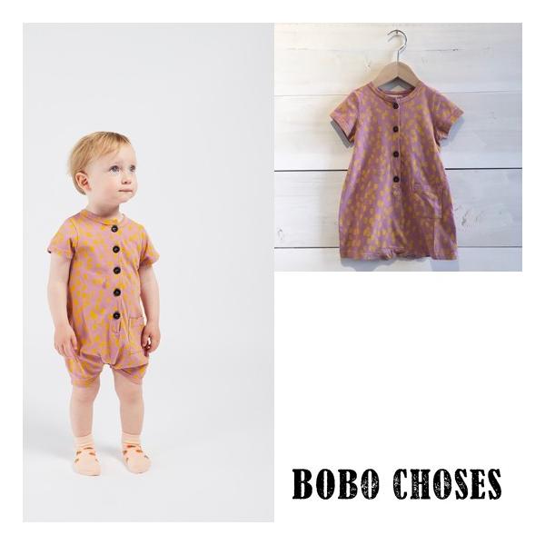【BOBO CHOSES】　 色の配色が可愛いく、ボタンもアクセントのアニマル柄のロンパース。肌さわりいい素材で、心地よく着れます！size12-18M(80cm)着丈　43cm/腹囲　54cm/袖丈　9cm18-24M(86cm)着丈　4...