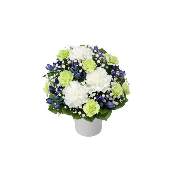 ◆お盆・秋彼岸◆花キューピット　アレンジメント　ワンサイド◆サイズ／H30・W26・D20◆お供え・お悔やみ・ご葬儀・法要・供花・枕花・お盆・お彼岸・その他