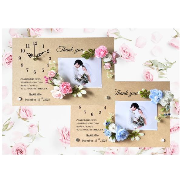 【発売日：2025年01月27日】・ウッドパネルとアーティフィシャルフラワーを使用したハンドメイドの子育て感謝状です。掛け時計・置時計どちらでもお楽しみいただけます。・お写真はショップにてサイズ等加工し、お入れいたします。ご注文確定後にショ...