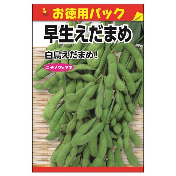 ●品種の特徴「早生えだまめ（白鳥）」は、莢のつきが良く、草勢旺盛で非常に作りやすい品種です。3粒莢が多く、緑鮮やか。食味も優れています。枝豆は大豆の未成熟果です。緑色のうちに枝ごと収穫し、ゆでて食用にします。大豆には日長に影響を受ける秋大豆...