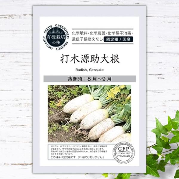 ●品種の特徴「打木源助大根（うつぎげんすけだいこん）」は金沢市打木町の篤農家　故松本佐一郎氏によって育成された品種で石川県の伝統野菜となっており、生育が早く作りやすい品種です。長さ25ｃｍ、太さ10ｃｍほどのずんぐりとした形で、首部は青くな...