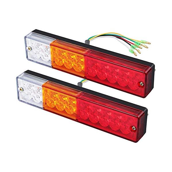 各ランプにはLED電球が20個付き、ホワイト：４個、オレンジ：６個、赤色：10個。スモールランプとブレーキランプの明るさが十分で、車検に対応できます。配線が６本：黒：アース、緑：ポジション、赤：ブレーキ、黄：ウィンカー、白：バック。信号灯、...