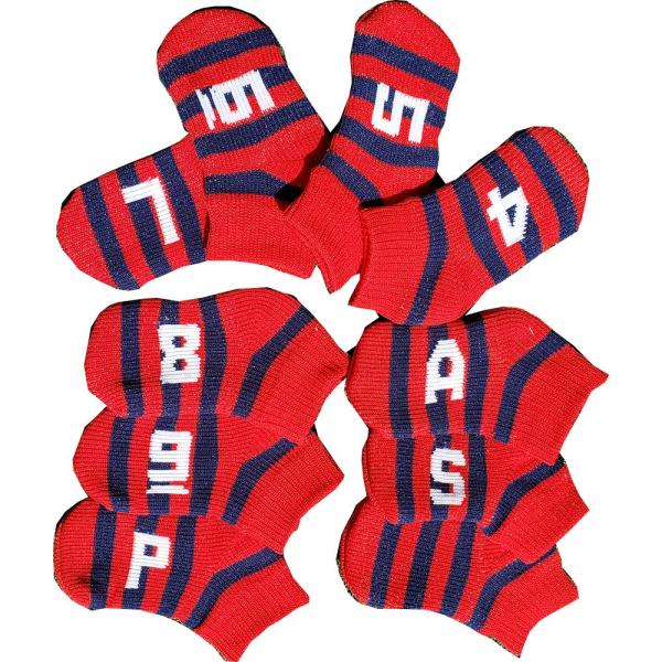 カラー：レッドHirota Golf Socks Knit Iron Cover広田ゴルフ ソックス ニット アイアンカバー番手(#4-9,P,A,S）の9個入り！靴下のようにクラブヘッドにフィットします。輸入・発売元 株式会社広田ゴルフ