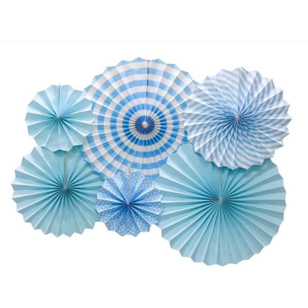 カラー：6pcs-Blue?【充実のセット内容】---ペーパーファンは、直径40cm、直径30cm、直径20cm三種類のサイズがあります。各サイズは2点で、総計6点セットです。大きさの変化が装飾後の立体感を演出します。?【可愛いペーパーファ...