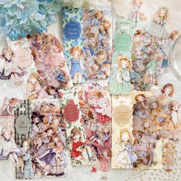 カラー：wawabuwuサイズ：80mm x 60mm合計40枚×6袋=240枚，1袋=20種*2枚材料：PET，サイズ：60*80mm，，パッケージの寸法；173*102mm大容量商品入，ヴィンテージキュートドール思わず笑顔になってしまい...