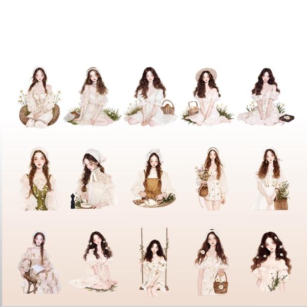 カラー：chunriyecan合計30枚×2袋=60枚，1袋=15種*2枚材料：PET，サイズ：50*80mm，，パッケージの寸法；95*160mm大容量商品入，花と文学少女思わず笑顔になってしまいそうな、面白いシールで職場でも学校でもプラ...