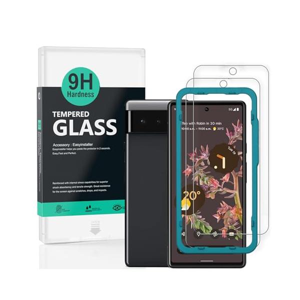 【スマホケースに合わせやすい】: Google Pixel 6の湾曲したエッジのデザインに合わせてフィルムを画面より少しだけ小さくした。スマホとフィルムの間に 少しだけスペースを残したことでほとんどのケースに適用できる。【簡単貼り付け＆気泡...